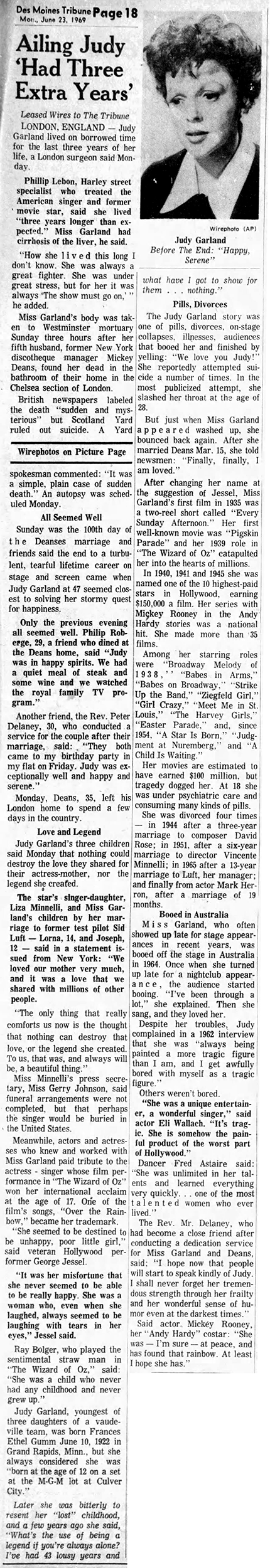 Newspaper Coverage of Judy Garland’s Death – The Judy Room