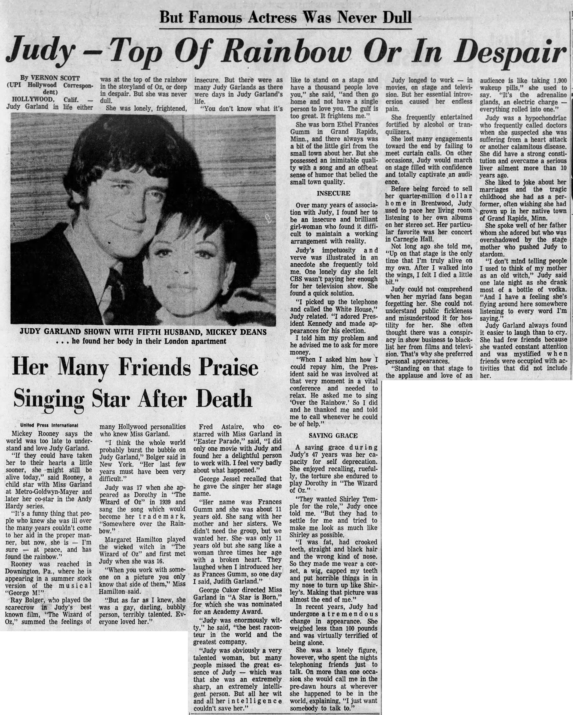 Newspaper Coverage of Judy Garland’s Death – The Judy Room