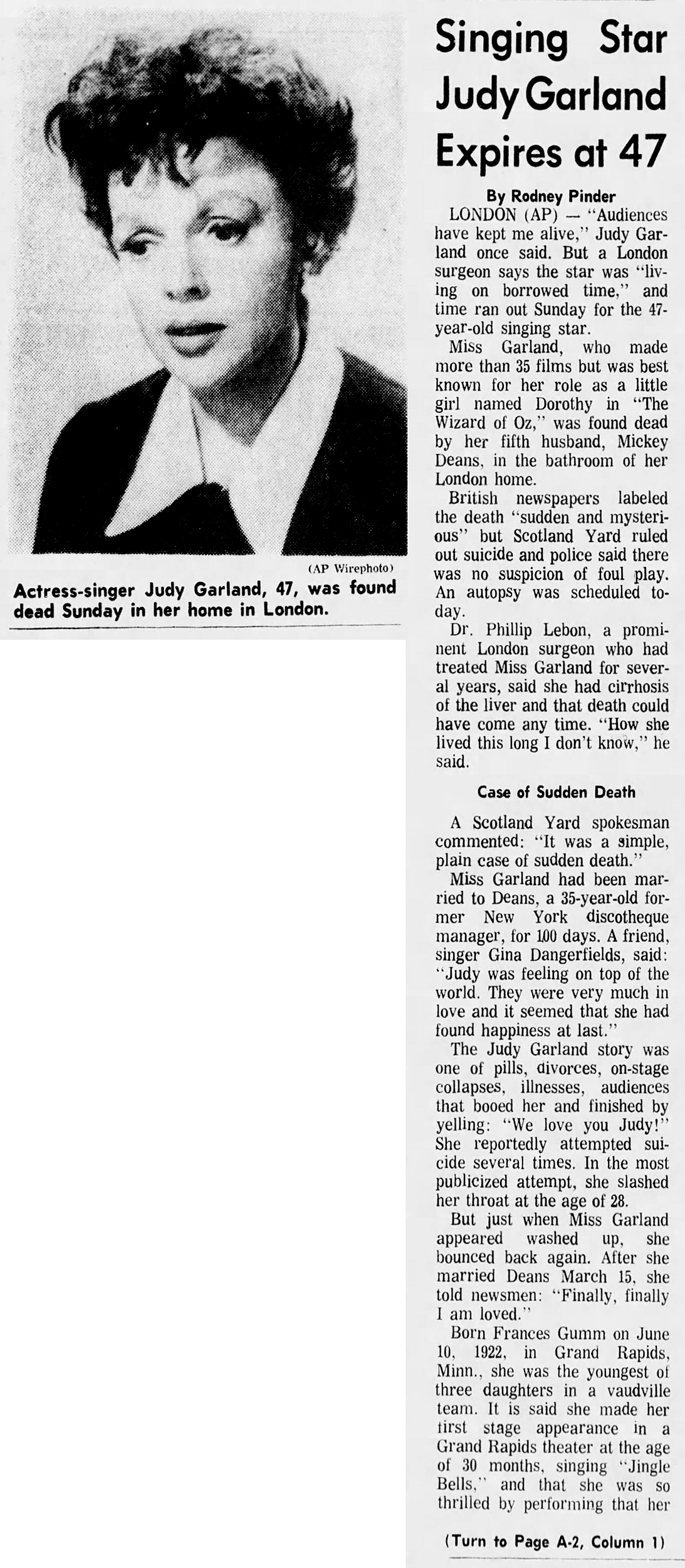 Newspaper Coverage of Judy Garland’s Death – The Judy Room