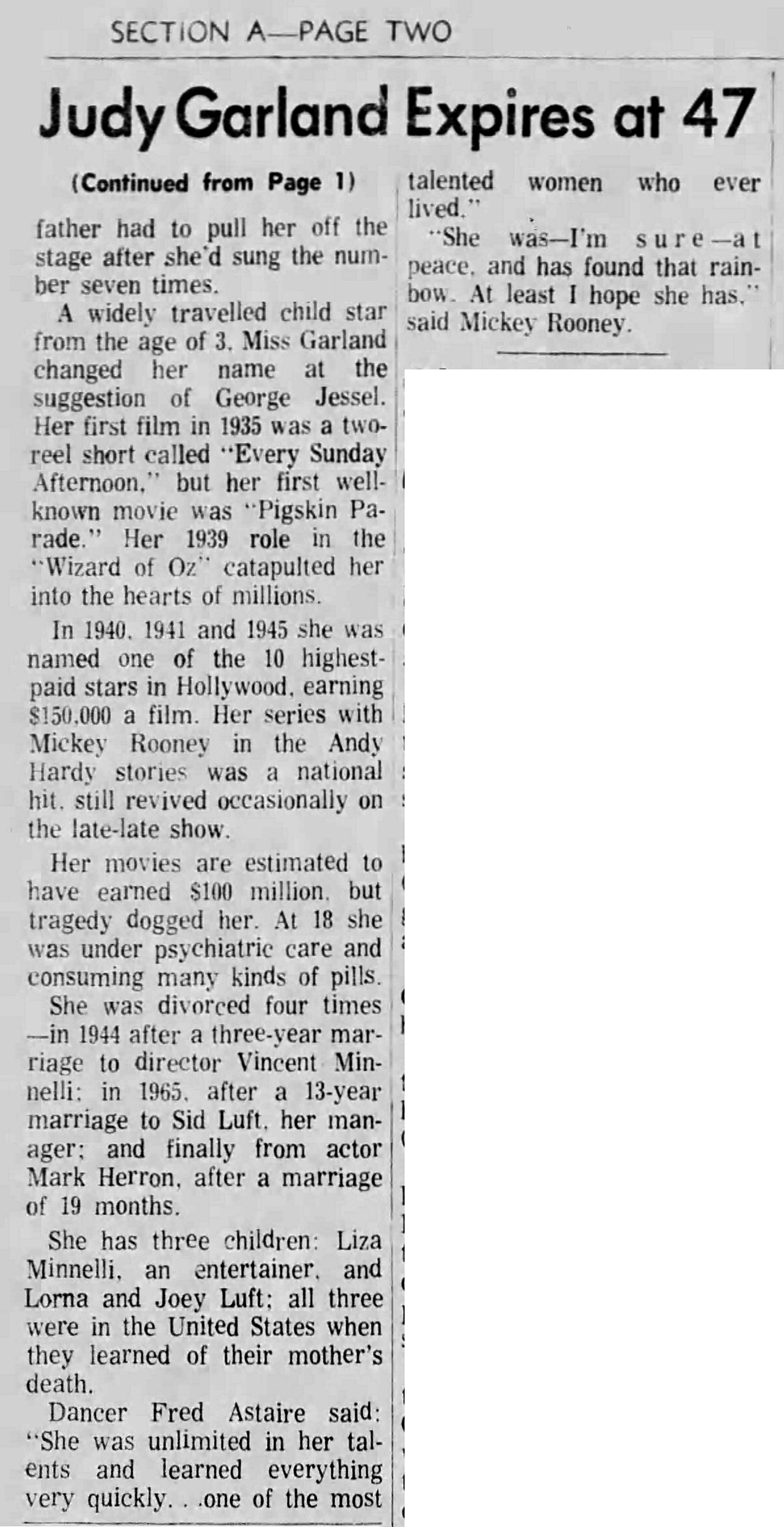 Newspaper Coverage of Judy Garland’s Death – The Judy Room