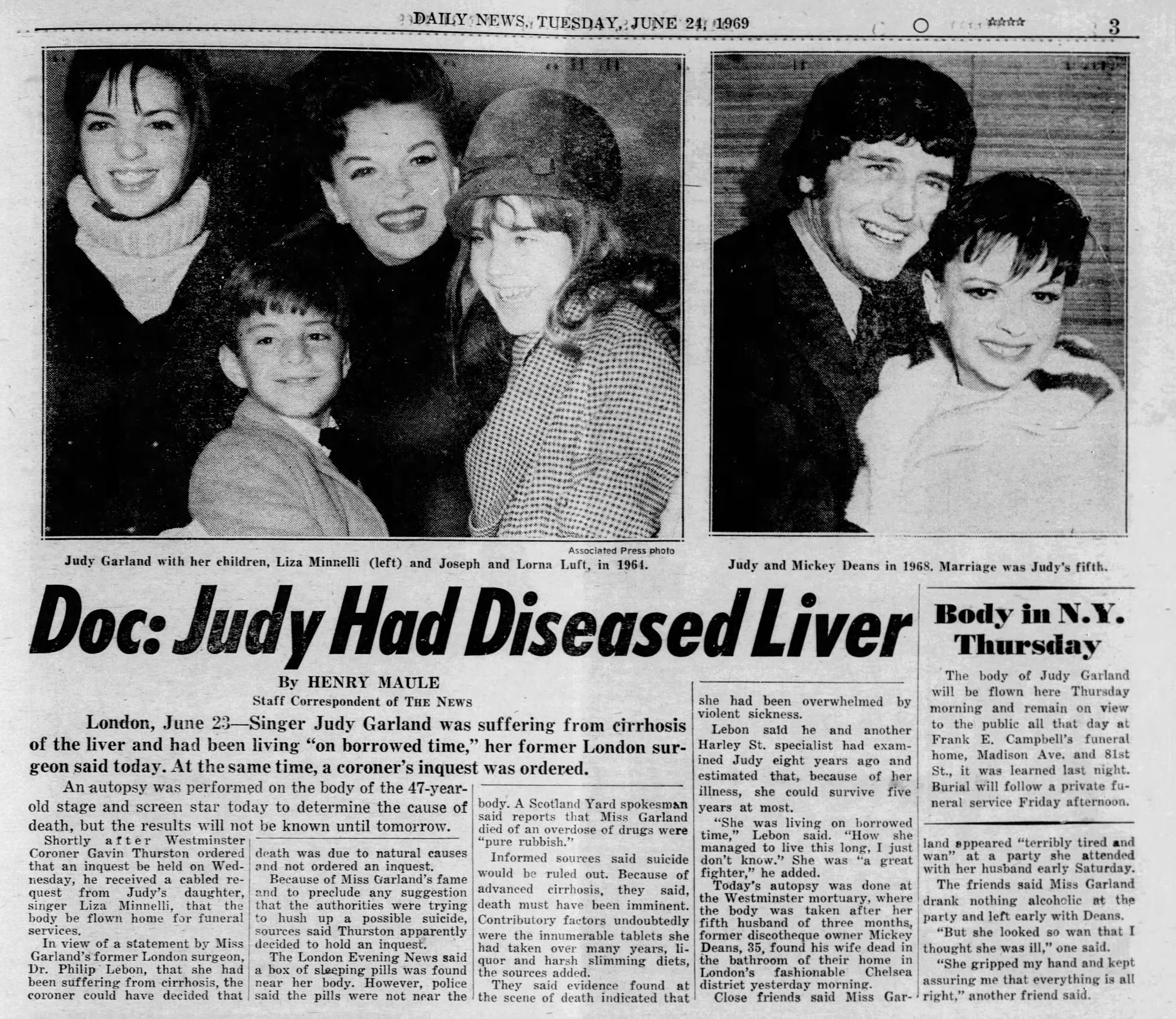 Newspaper Coverage of Judy Garland’s Death – The Judy Room