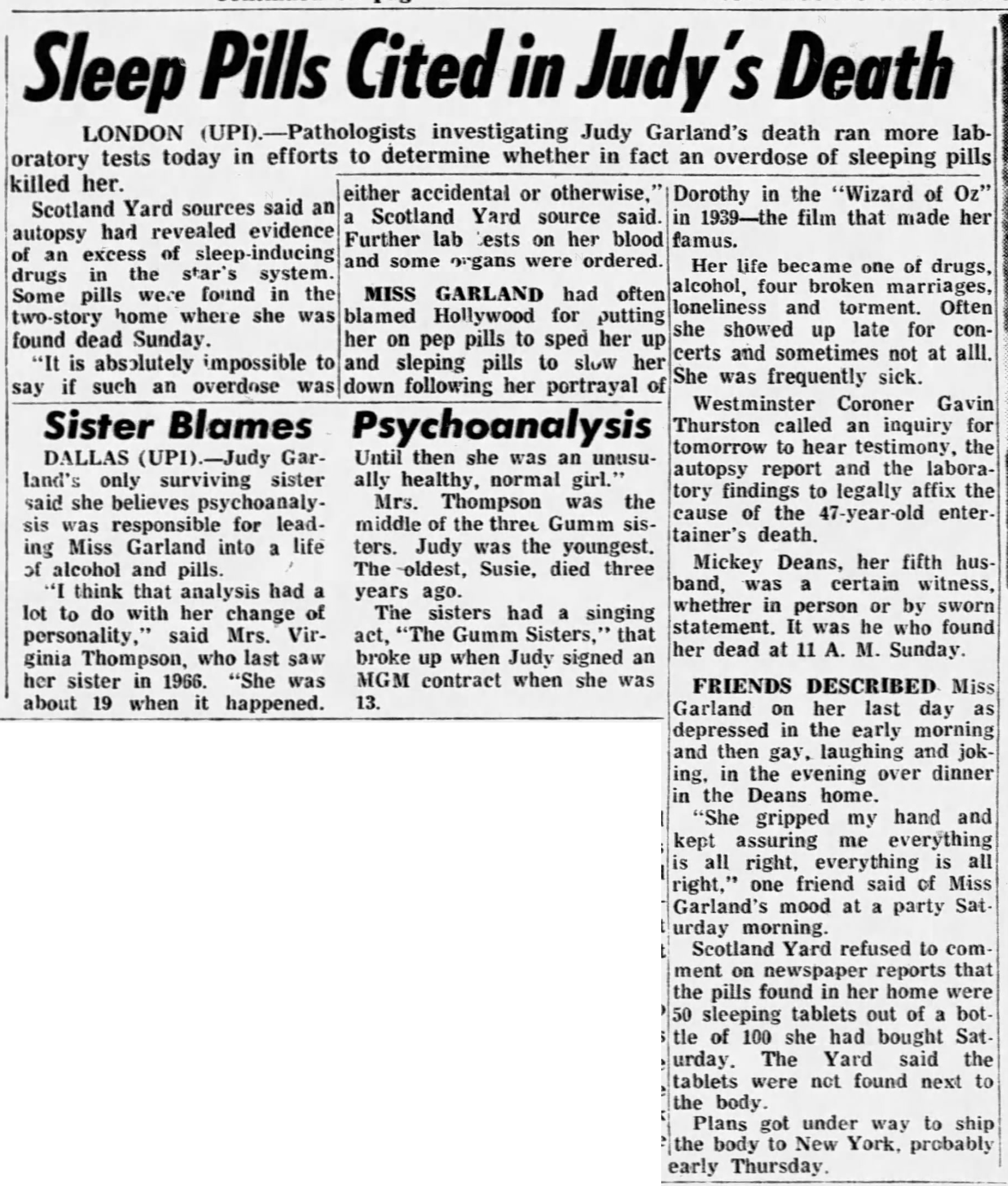 Newspaper Coverage of Judy Garland’s Death – The Judy Room
